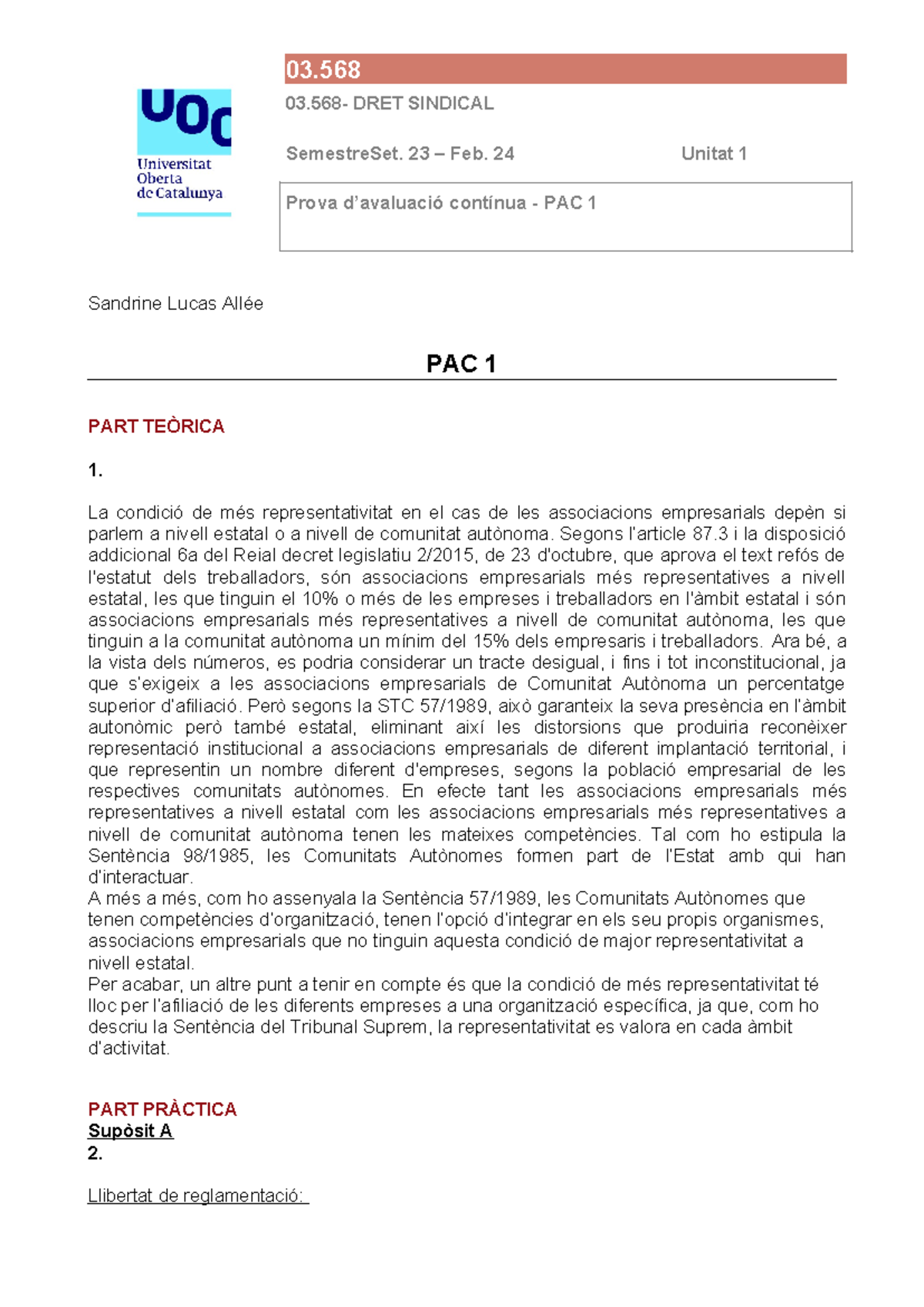 03568 PAC1 20231 - PAC 1 - 03- DRET SINDICAL SemestreSet. 23 – Feb. 24 ...