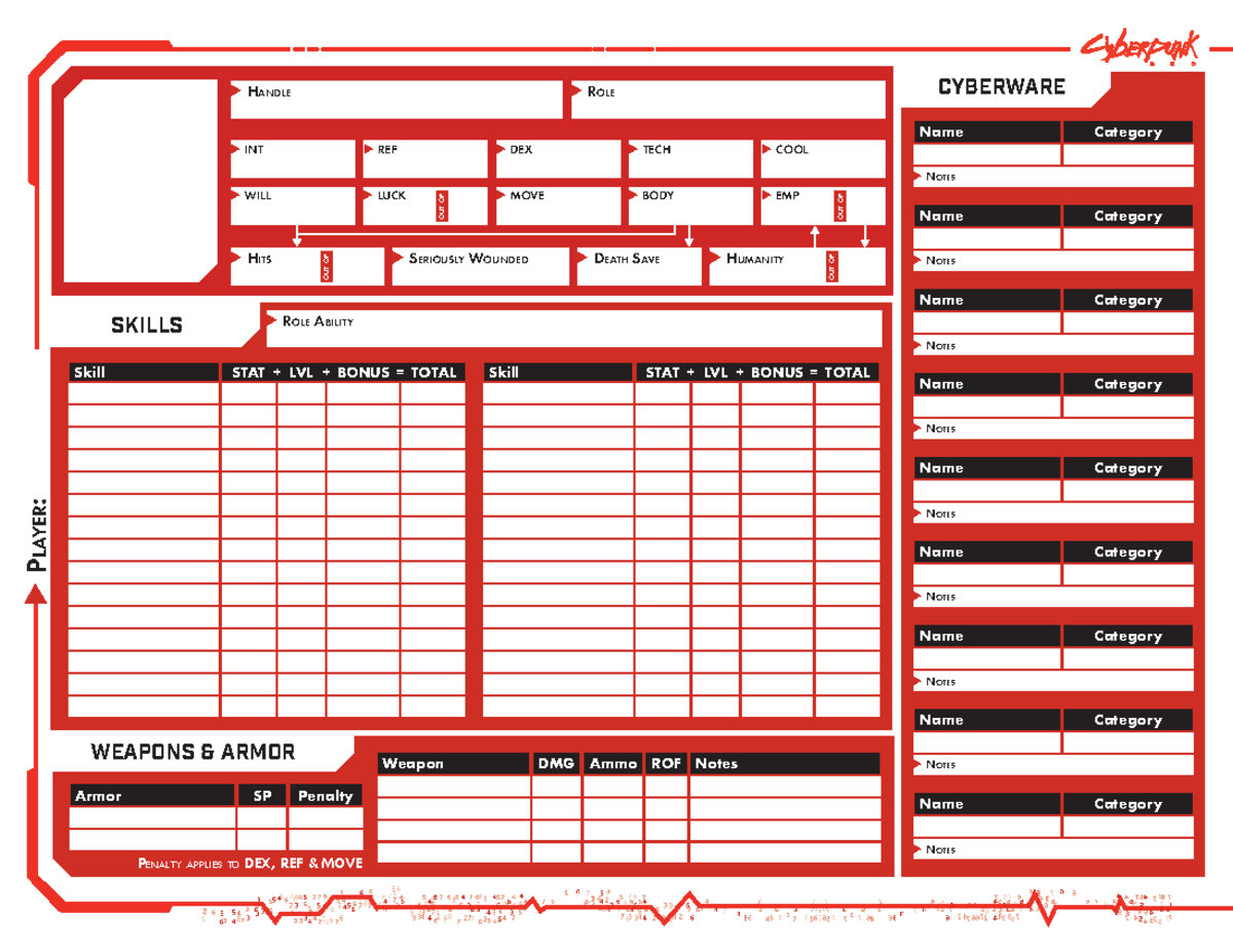 RTG CPR Data Pack Charsheet CLC - SKILLS Role Ability Skill STAT LVL ...