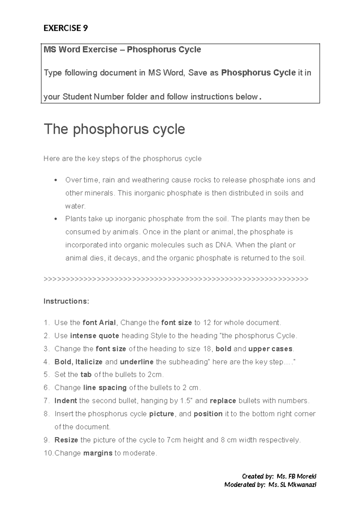Exercise 9 - Phosphorus Cycle - EXERCISE 9 MS Word Exercise ...