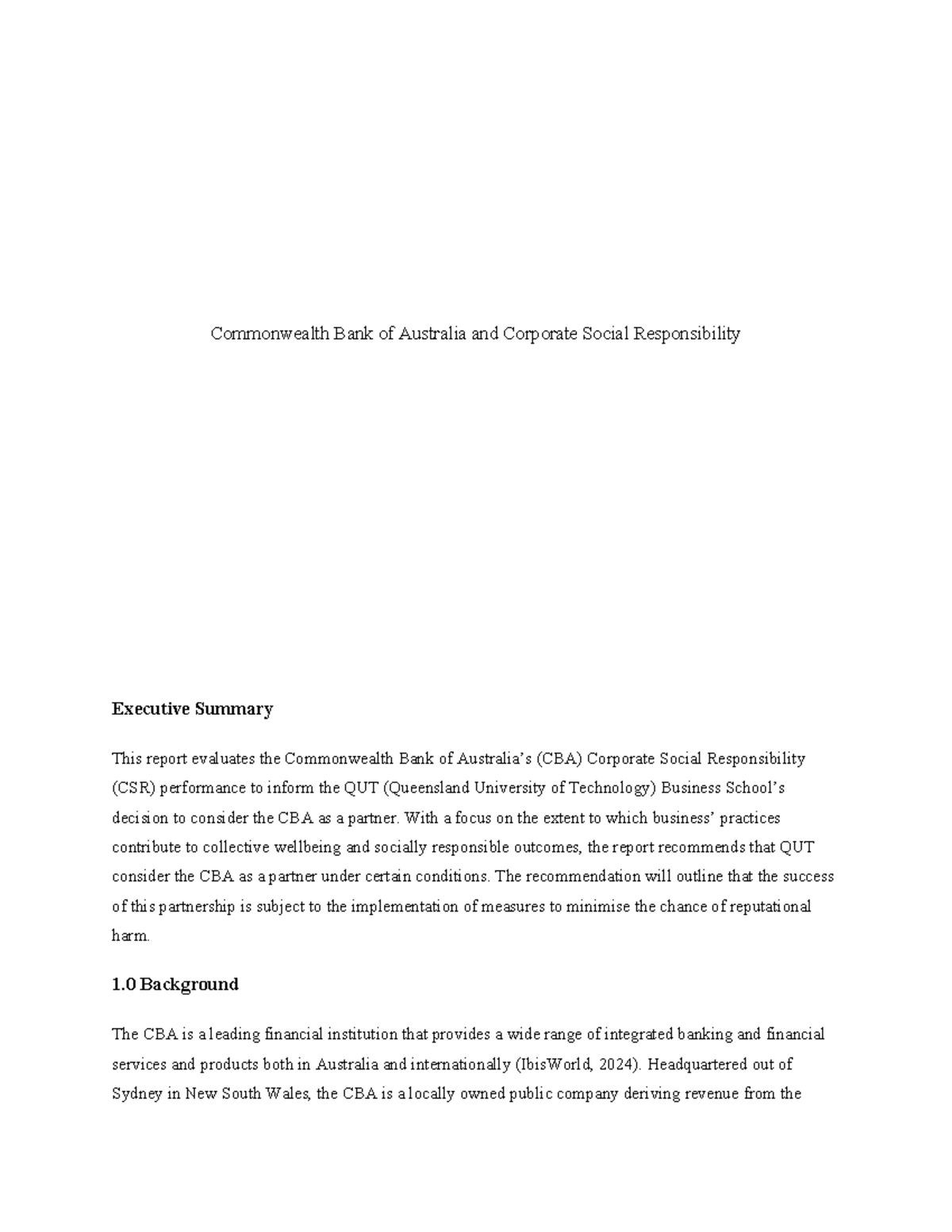 BSB250 CSR - CSR Report - Commonwealth Bank of Australia and Corporate ...