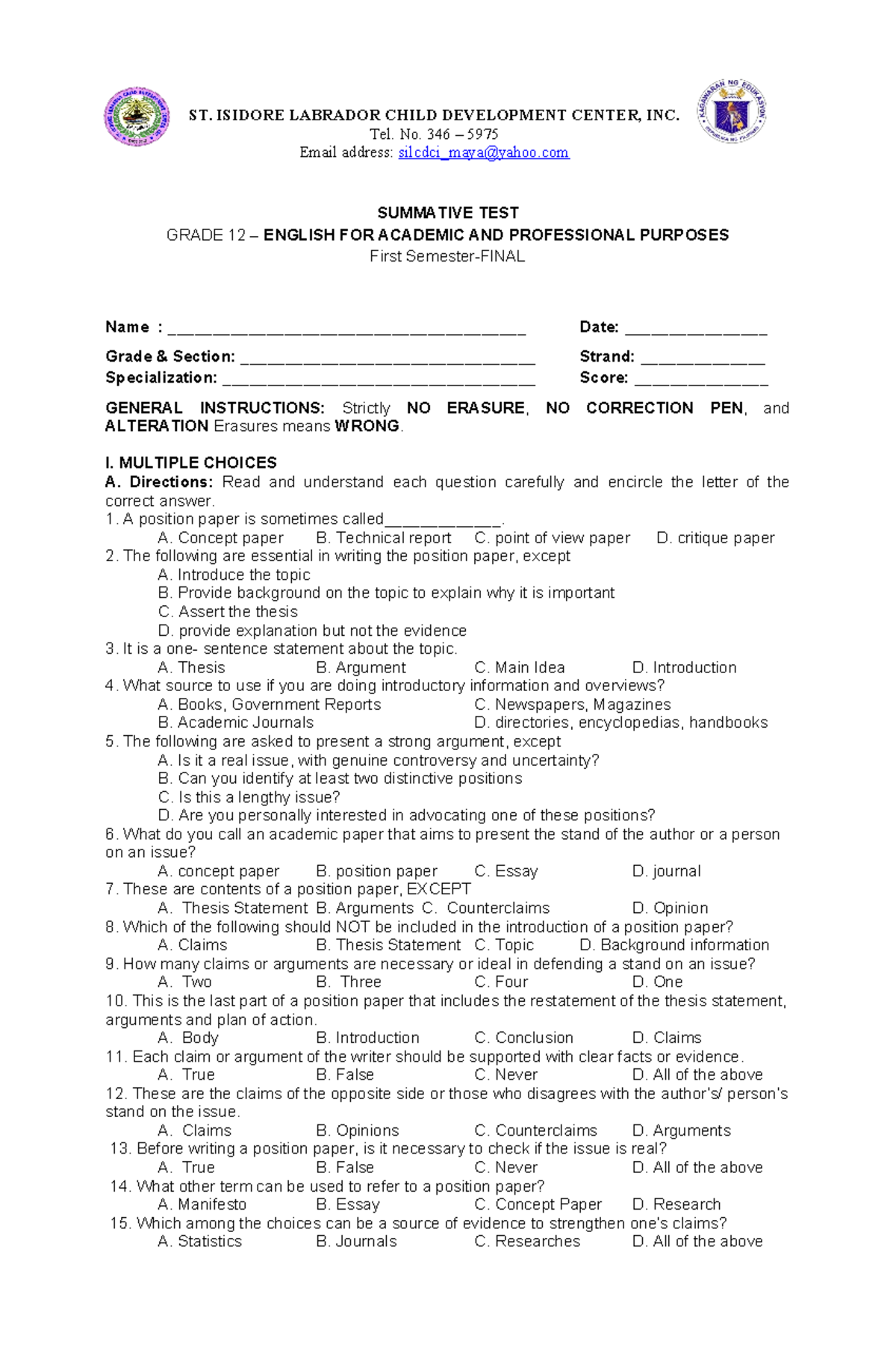 Grade 12 English for Academic and Professional Purposes Final ...