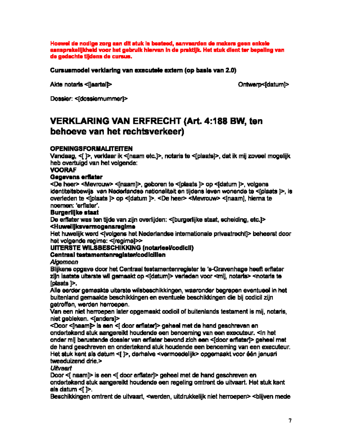 Cursusmodel Verklaring van Erfrecht 4 188 BW Schols - Studeersnel