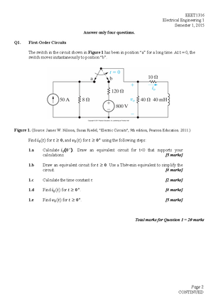 Exam 2014, questions and answers - Electrical Engineering 1 Semester 1 ...