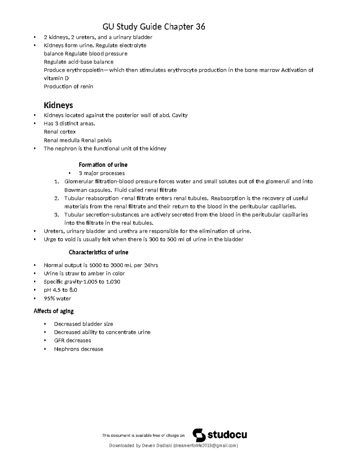 Gu study guide ch 36 urinary system - GU Study Guide Chapter 36 • 2 ...