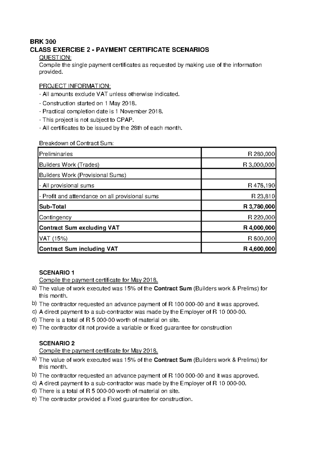 BRK300 - Class Exercise 2 (paycert scenarios) - MEMO - QUESTION ...