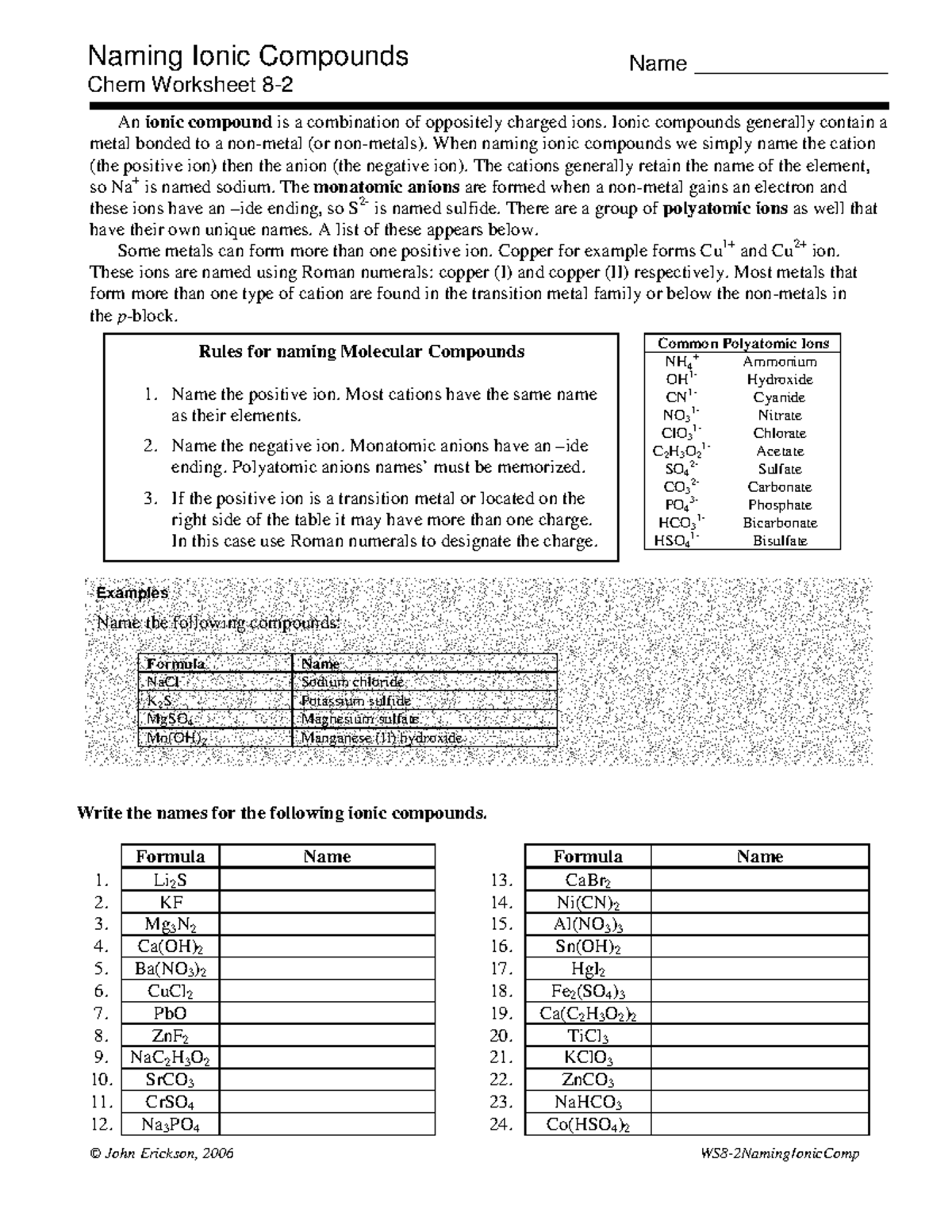 8-2Naming Ionic Comp - Assignment for review for chem 201 - © John ...