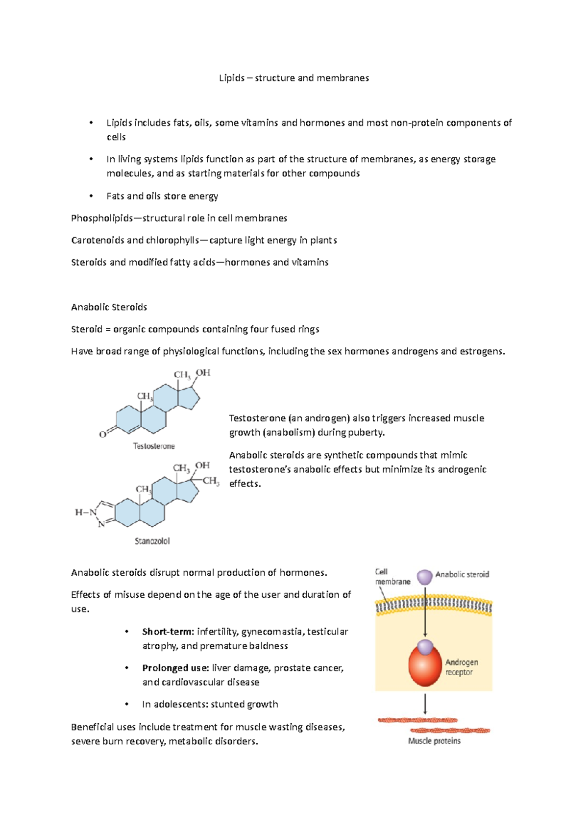 Lipids short notes - Lipids – structure and membranes Lipids includes ...