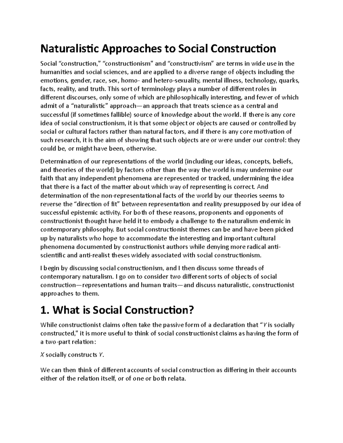Module 12 Naturalistic Approaches to Social Construction - Naturalistic ...