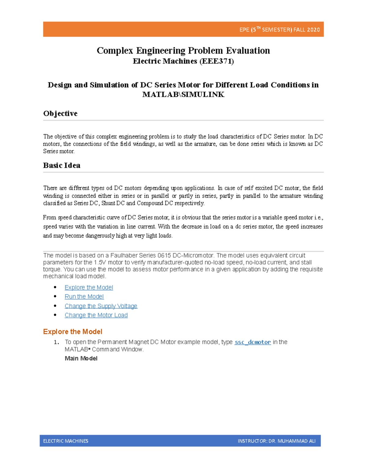 Complex Engineering Problem Electric Machines FA-20 - Complex ...