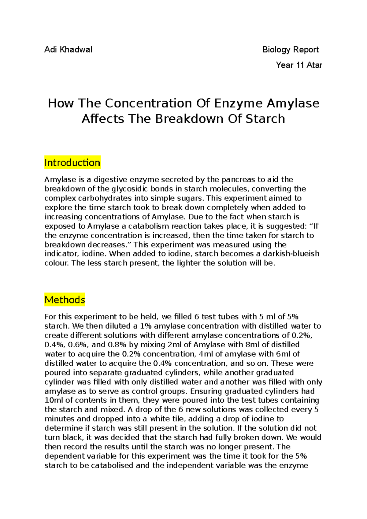 How the enzyme Amylase affects the breakdown of Starch - Adi Khadwal ...