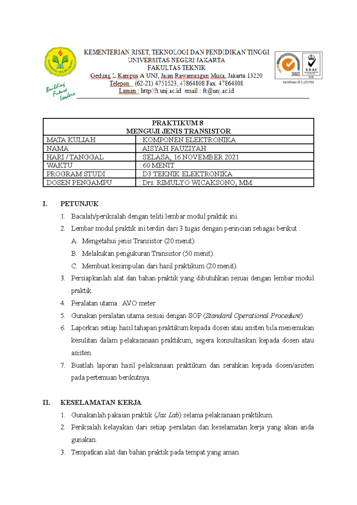 Modul 8 Praktikum Menentukan Jenis Transistor - PRAKTIKUM 8 MENGUJI ...