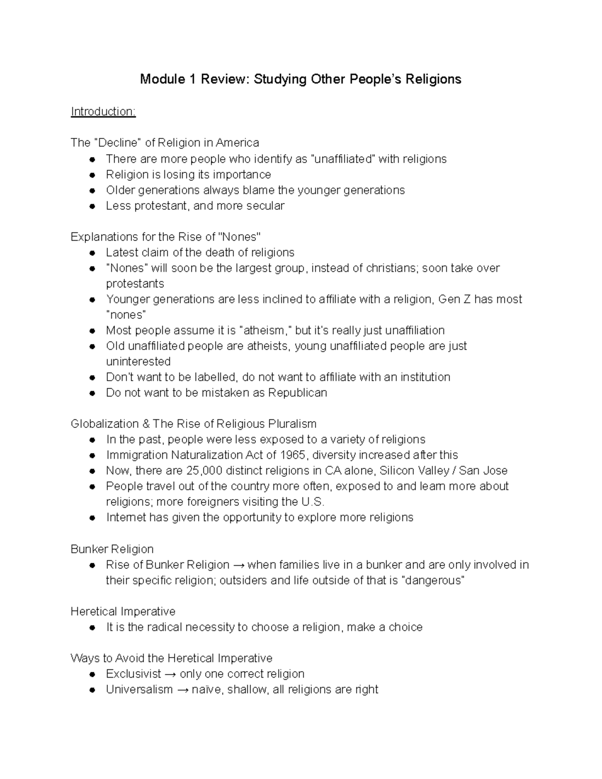 Module 1 Review - Module 1 Review: Studying Other People’s Religions ...