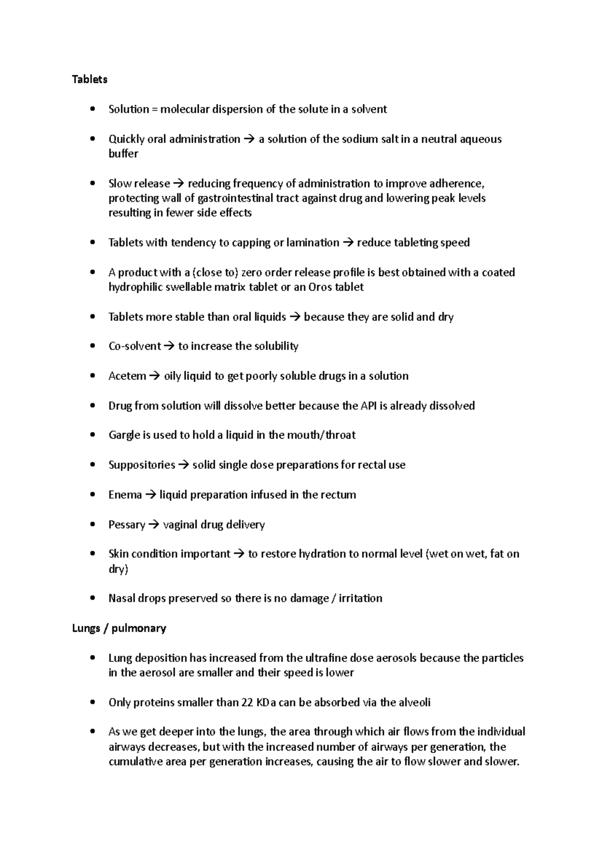 Short summary with important points for exam - PTB1 - Tablets Solution ...