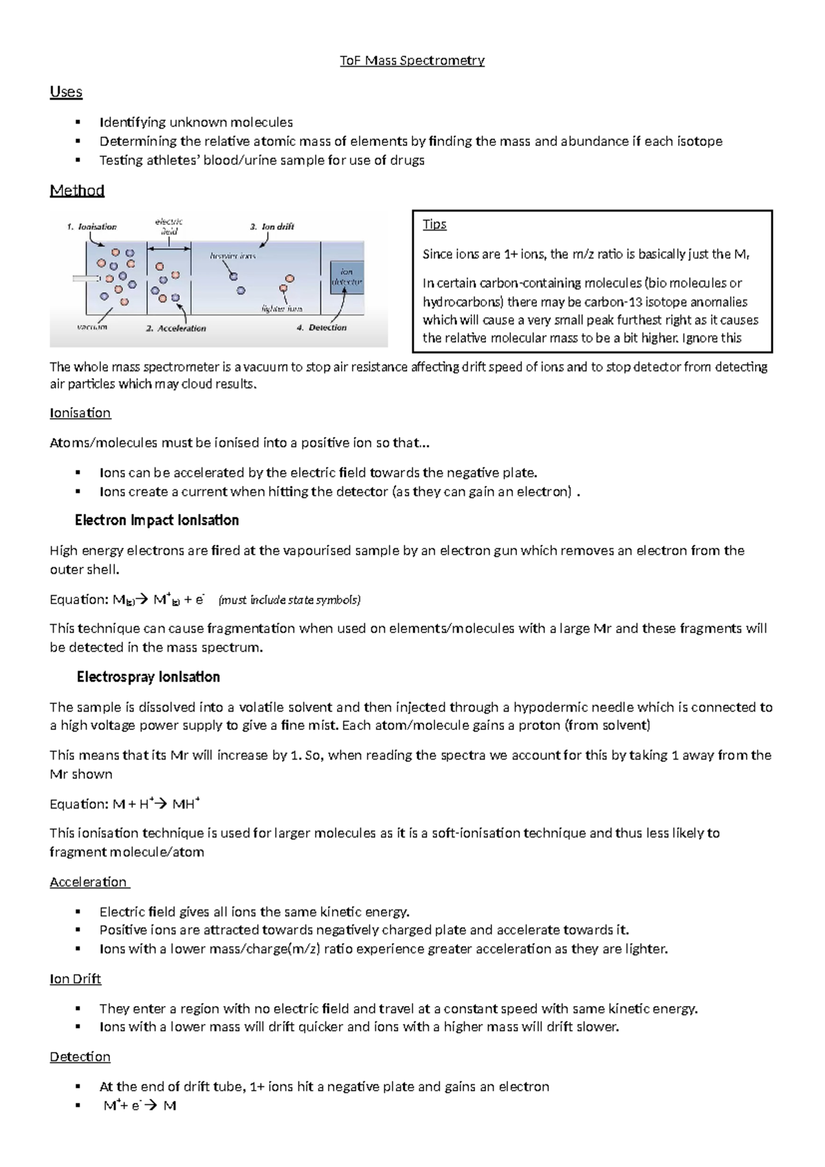Mass Spectometry - Tips Since ions are 1+ ions, the m/z ratio is ...
