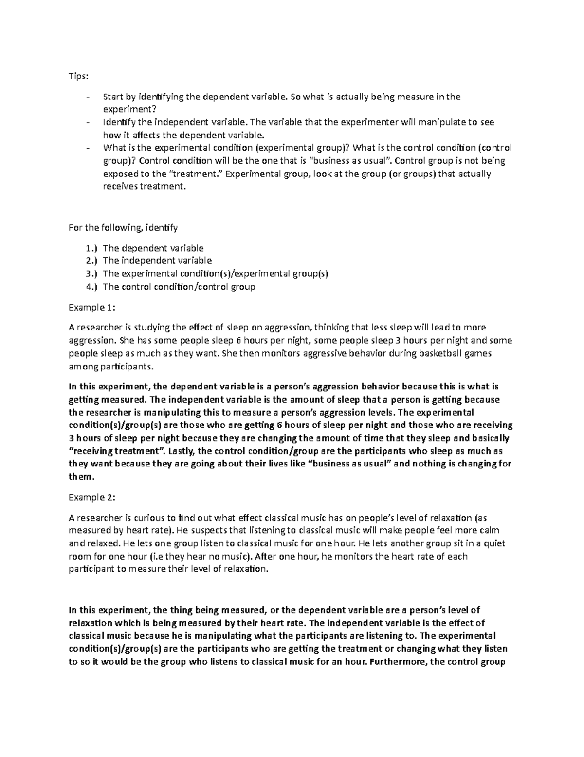 Research Homework - Tips: Start by identifying the dependent variable ...