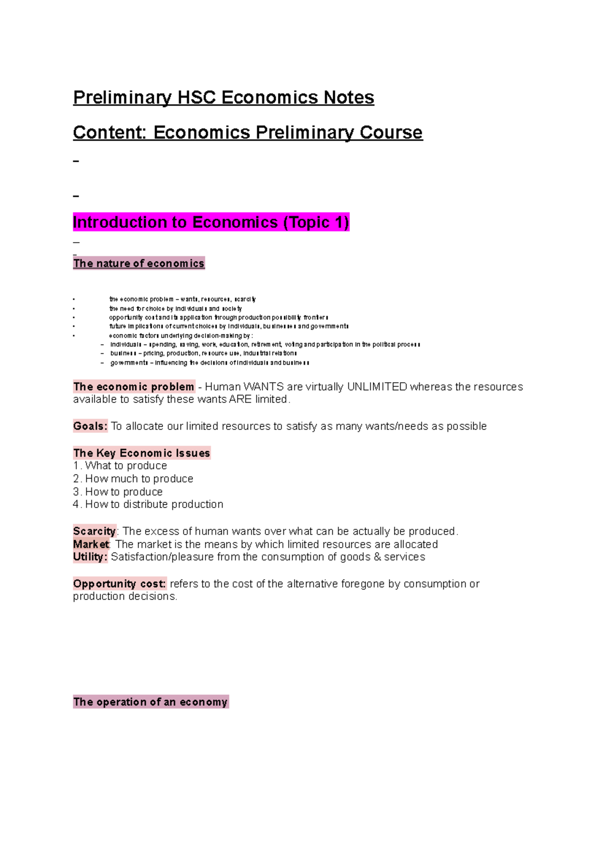 Preliminary HSC Economics Notes - Preliminary HSC Economics Notes ...