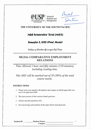 MST Model solution - THE UNIVERSITY OF THE SOUTH PACIFIC Faculty of ...