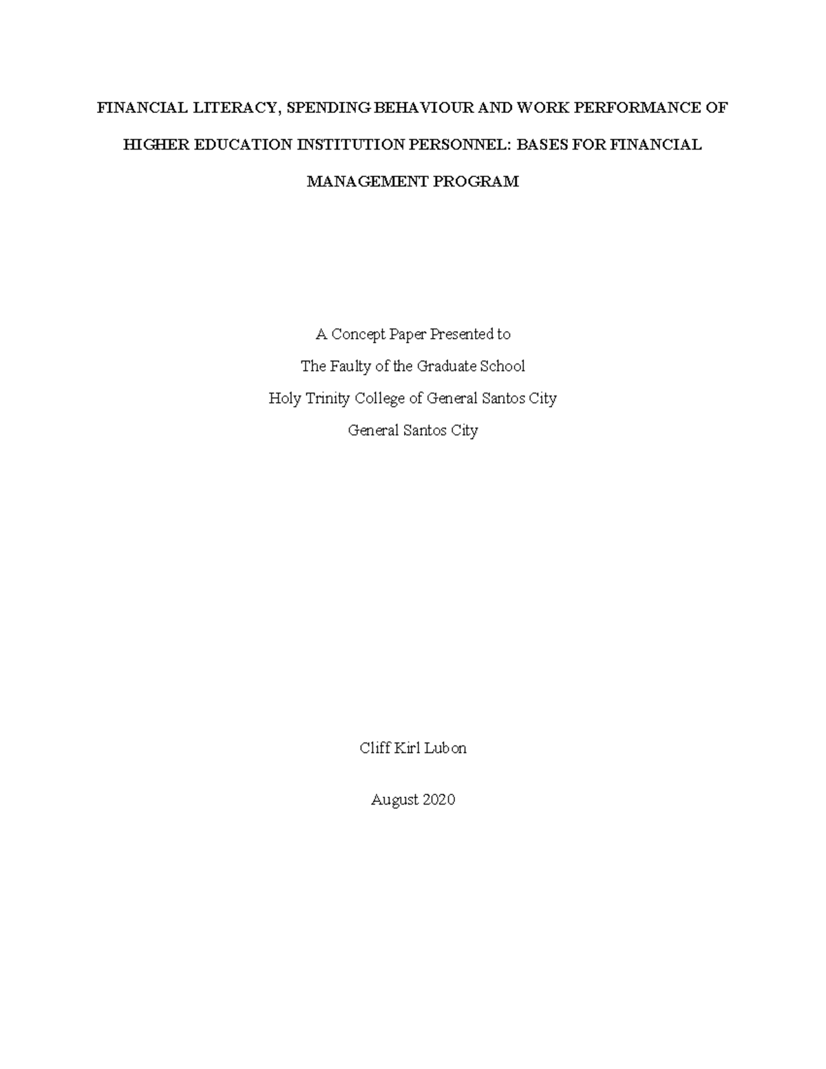 Concept-paper - FINANCIAL LITERACY, SPENDING BEHAVIOUR AND WORK ...