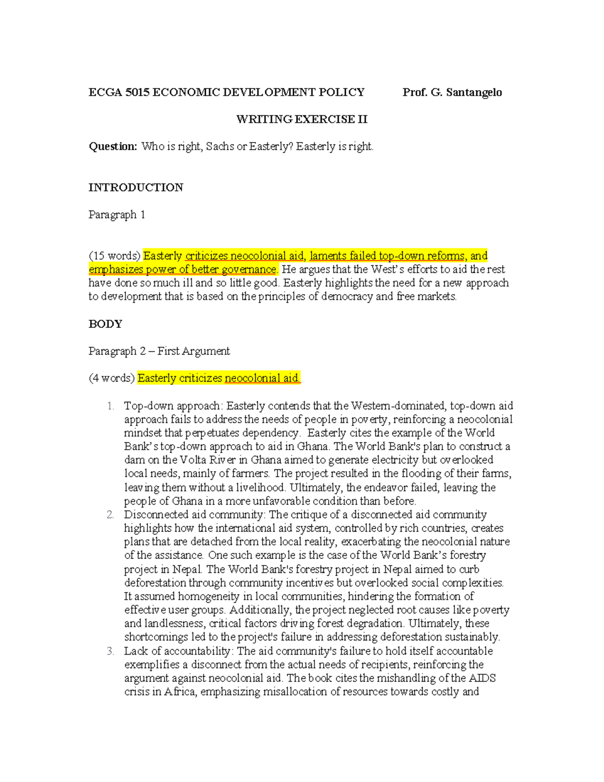 Writing exercise I - book report - ECGA 5015 ECONOMIC DEVELOPMENT ...