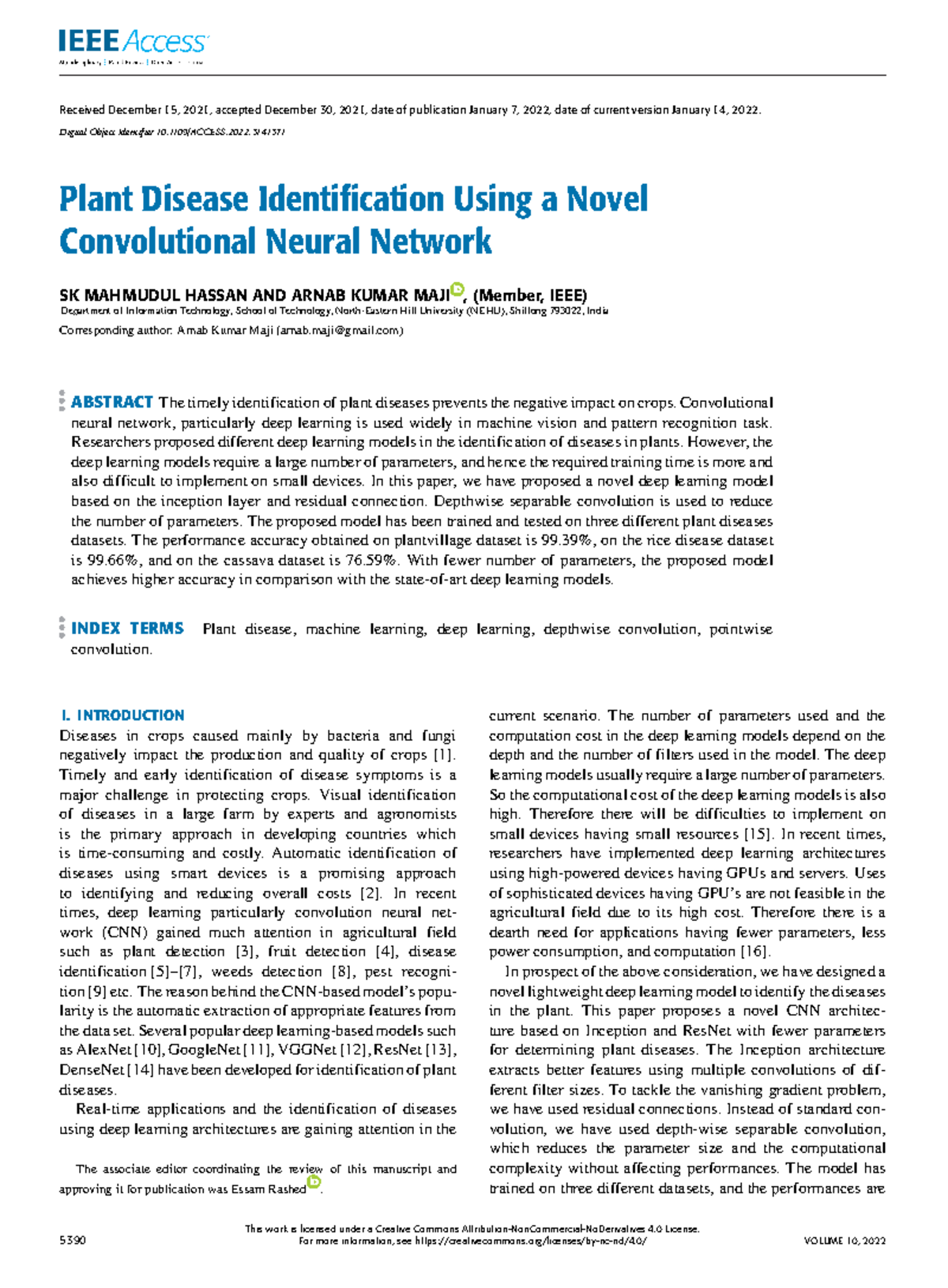 Plant Disease Identification Using a Novel Convolutional Neural Network ...