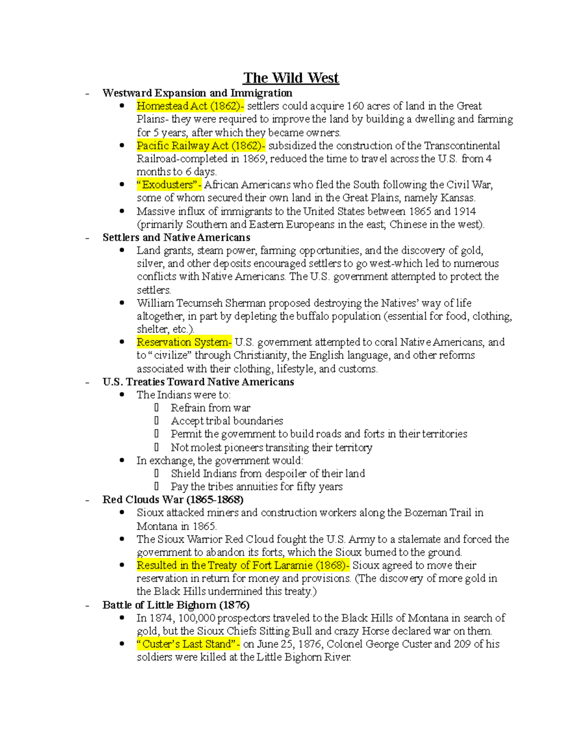 The Wild West - This are class lecture notes from the teachers ...