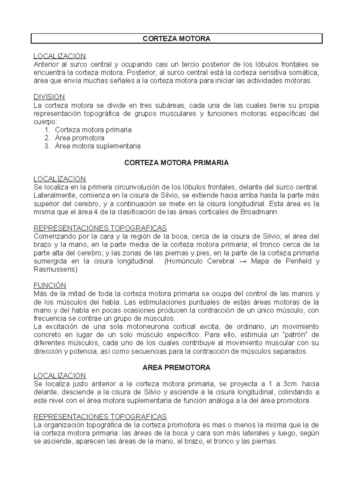 capítulo 55 Corteza Motora - CORTEZA MOTORA LOCALIZACION Anterior al ...