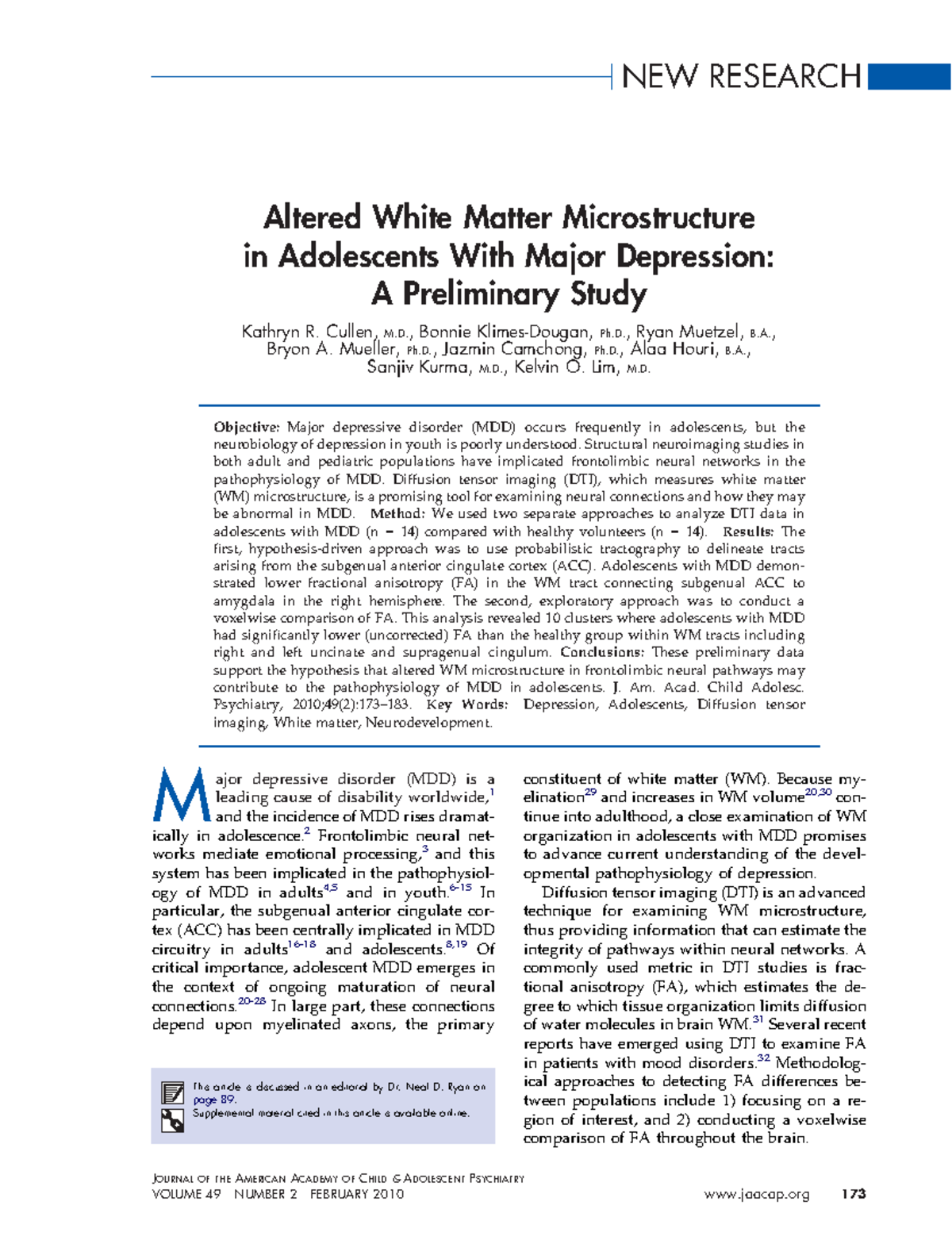 Altered White Matter Microstructure in Adolescents - NEW RESEARCH ...
