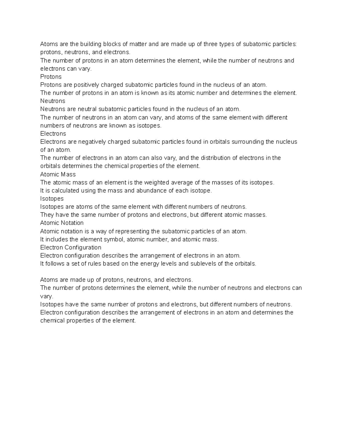 Atomic Structure Protons, Neutrons, and Electrons Notes - Atoms are the ...