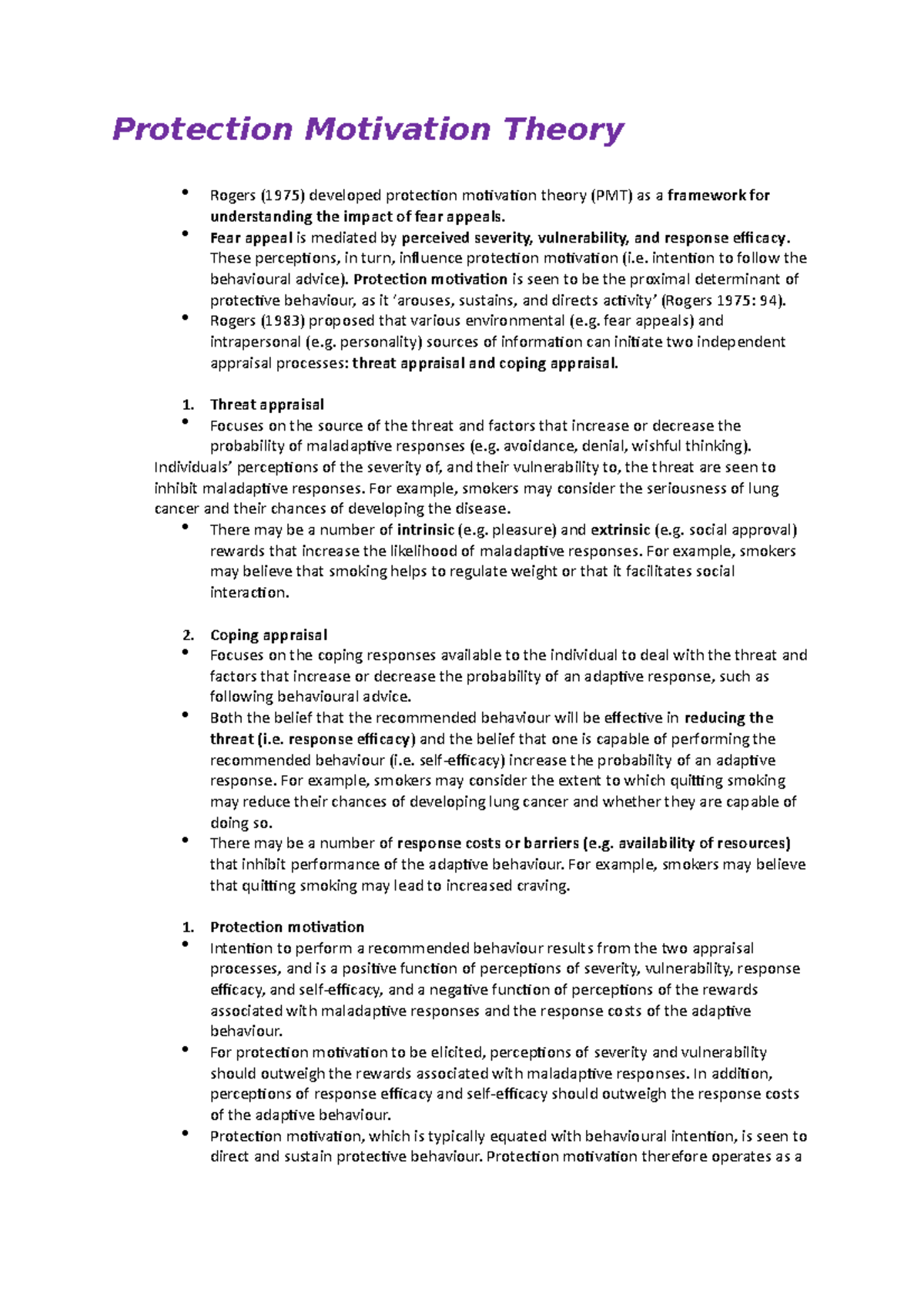 Protection Motivation Theory - Fear appeal is mediated by perceived ...