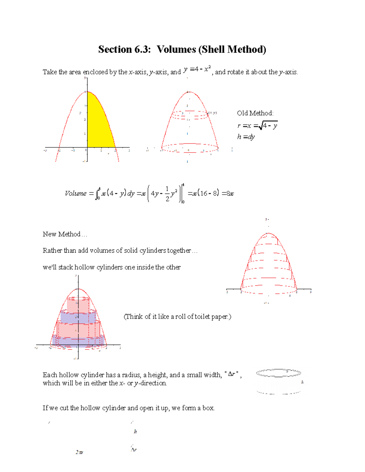 Section 6 - exam review - Section 6: Volumes (Shell Method) Take the ...