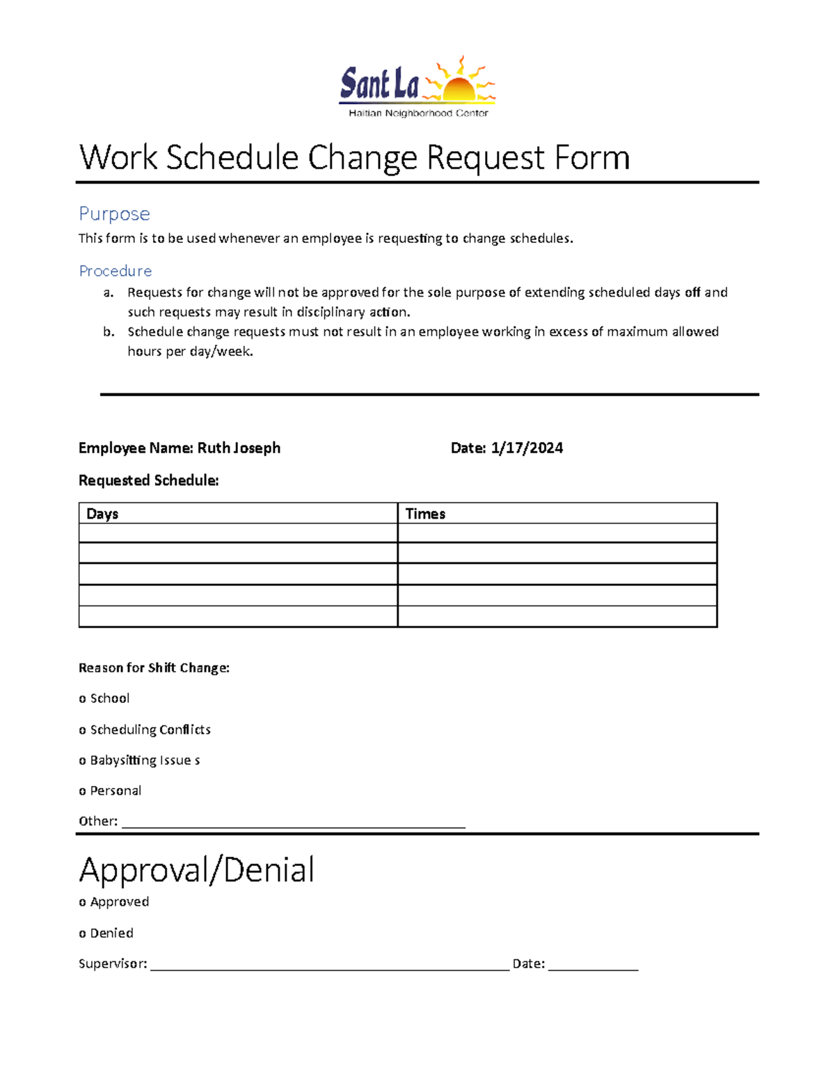 Schedule Request Form - Work Schedule Change Request Form Purpose This ...