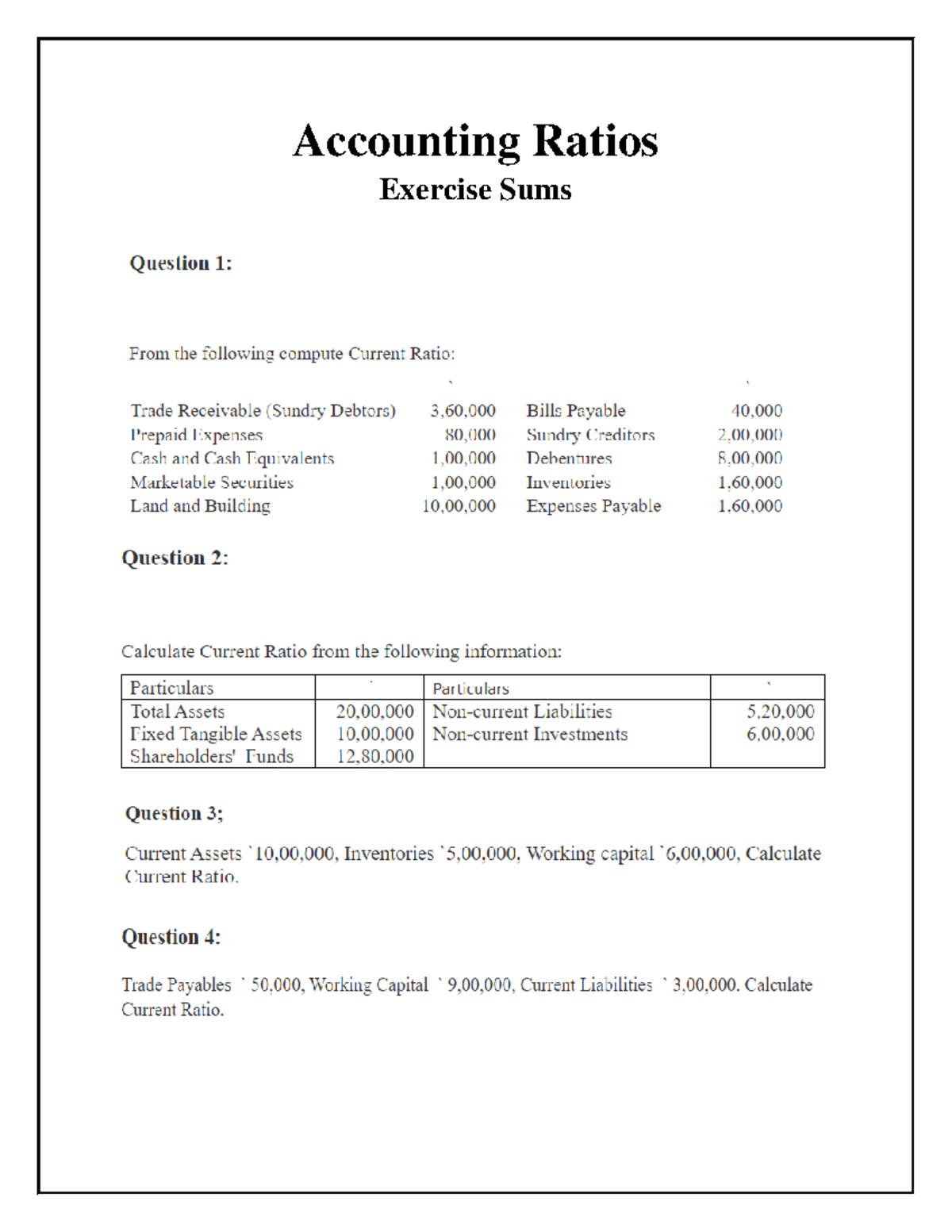 Ratio's - Material - class 12 economics - Accounting Ratios Exercise ...
