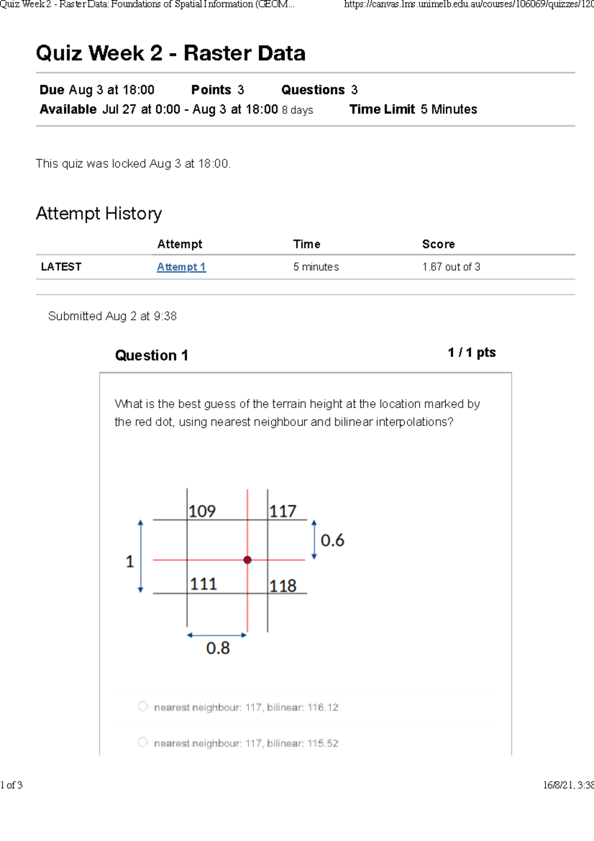 Quiz Week 2 - Raster Data Foundations of Spatial Information (GEOM90008 ...