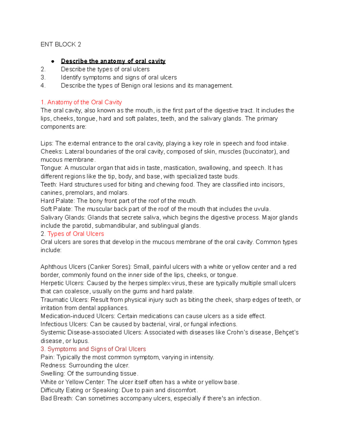 ENT Block 2 - ENT BLOCK 2 Describe the anatomy of oral cavity 2 ...