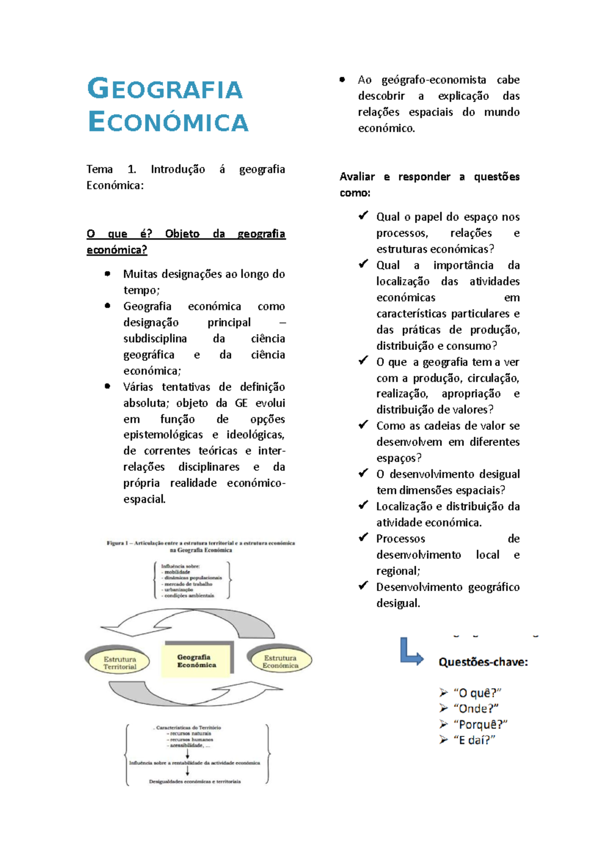 Resumo GE - GEOGRAFIA ECONÓMICA Tema 1. Introdução á geografia ...