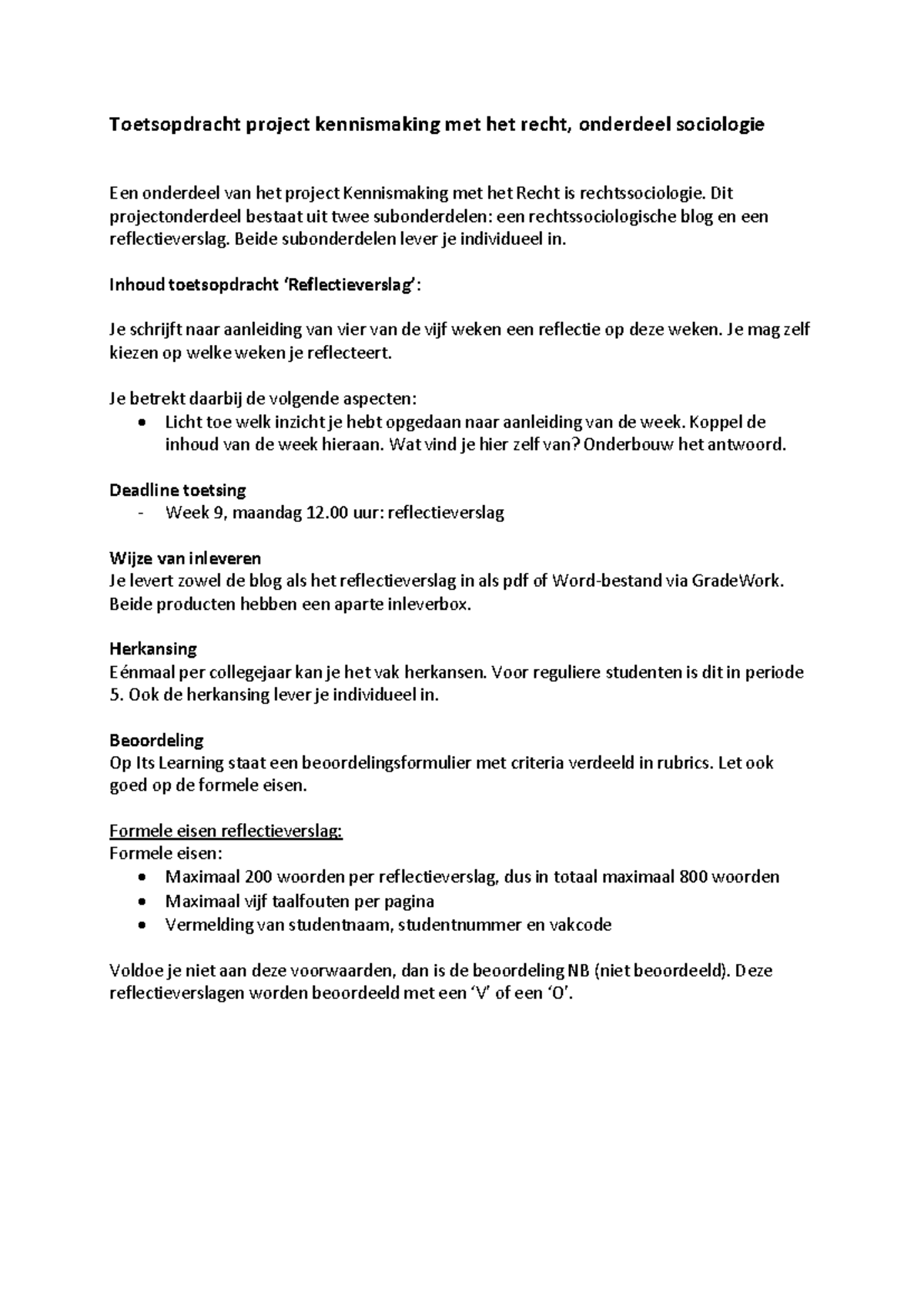 2223 P1 Toetsopdracht Reflectieverslag - Toetsopdracht project kennismaking met het recht ...