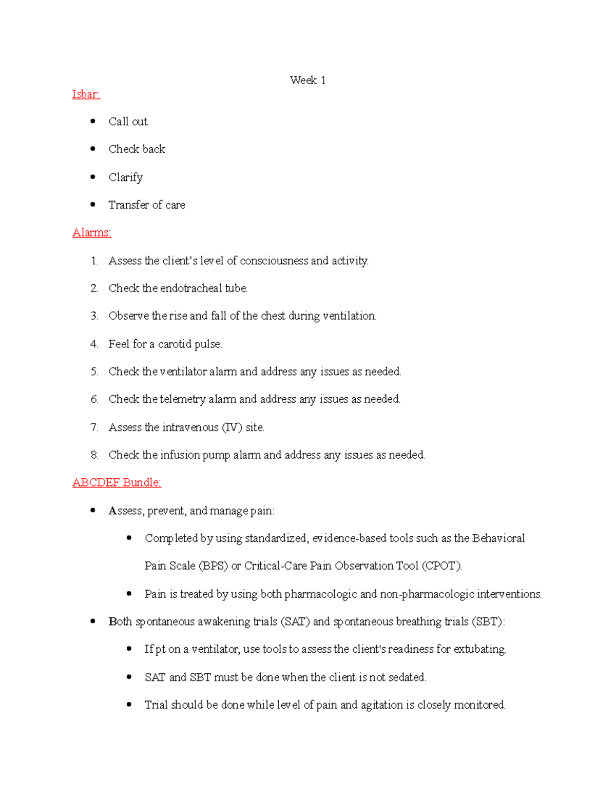 NR 341 quiz 1 notes - Chest hands - Week 1 Isbar: Call out Check back ...