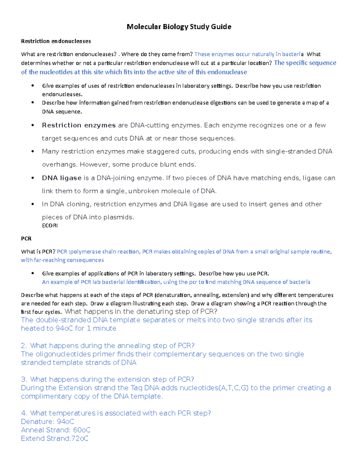 Molecular Biology Study Guide for Exam 3 - Molecular Biology Study ...