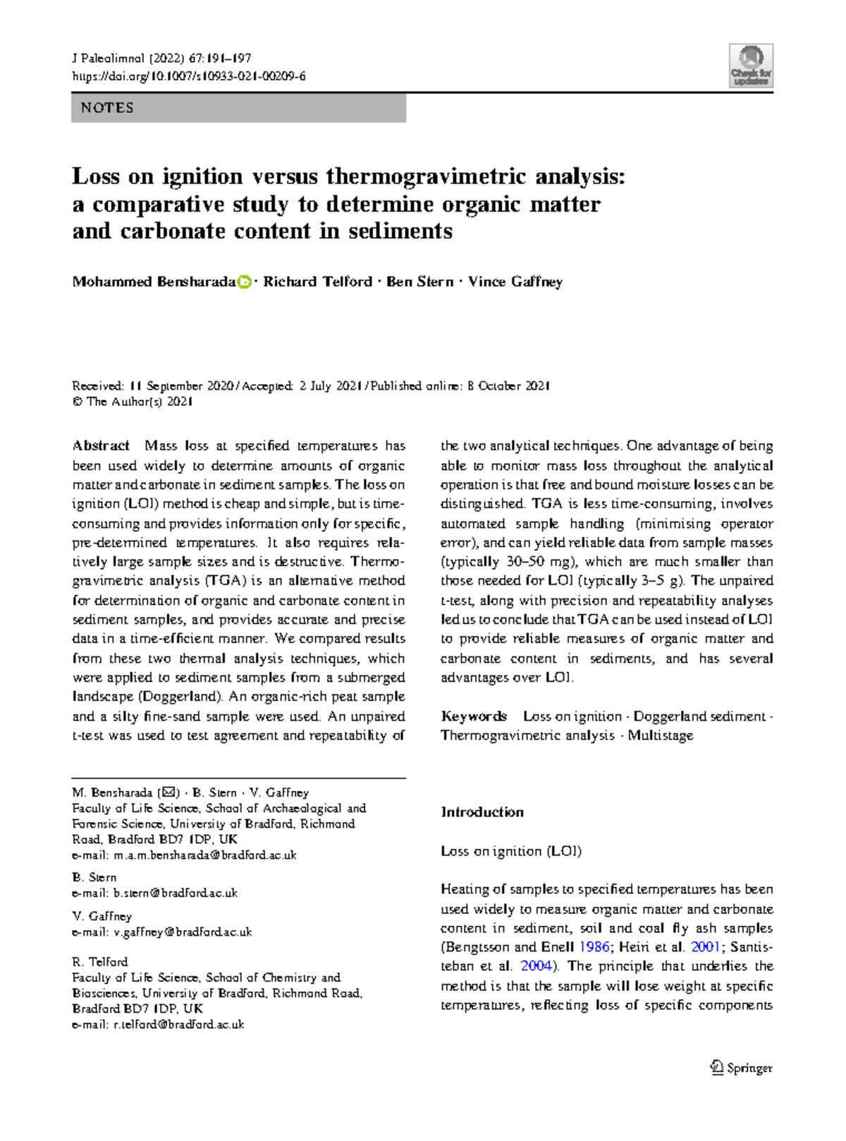 LOI Loss on ignition - N O T E S Loss on ignition versus ...