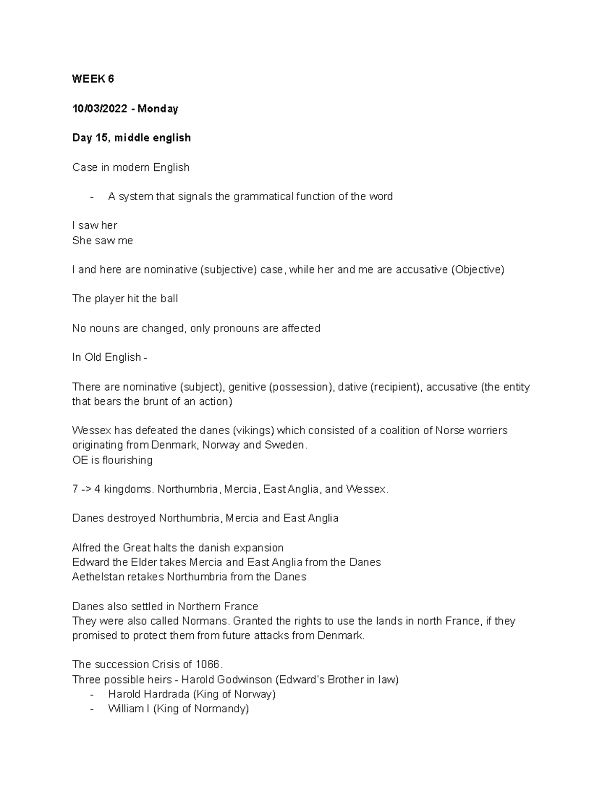 Weeks 6-9 - WEEK 6 10/03/2022 - Monday Day 15, middle english Case in ...
