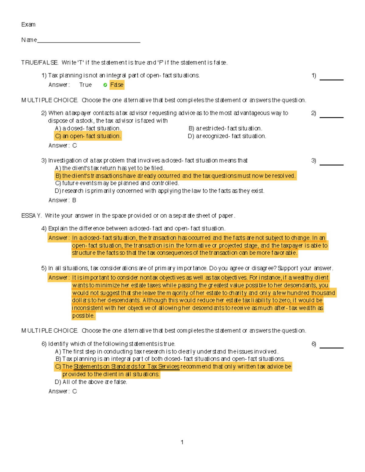 Chapter 1 - Test guide - Exam N ame ...