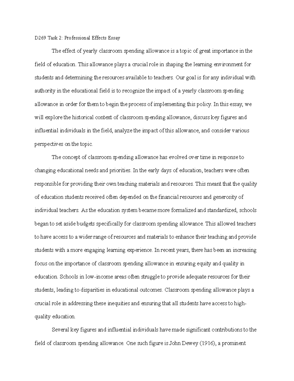 Expositiry Essay on Effects strategy - D269 Task 2: Professional ...