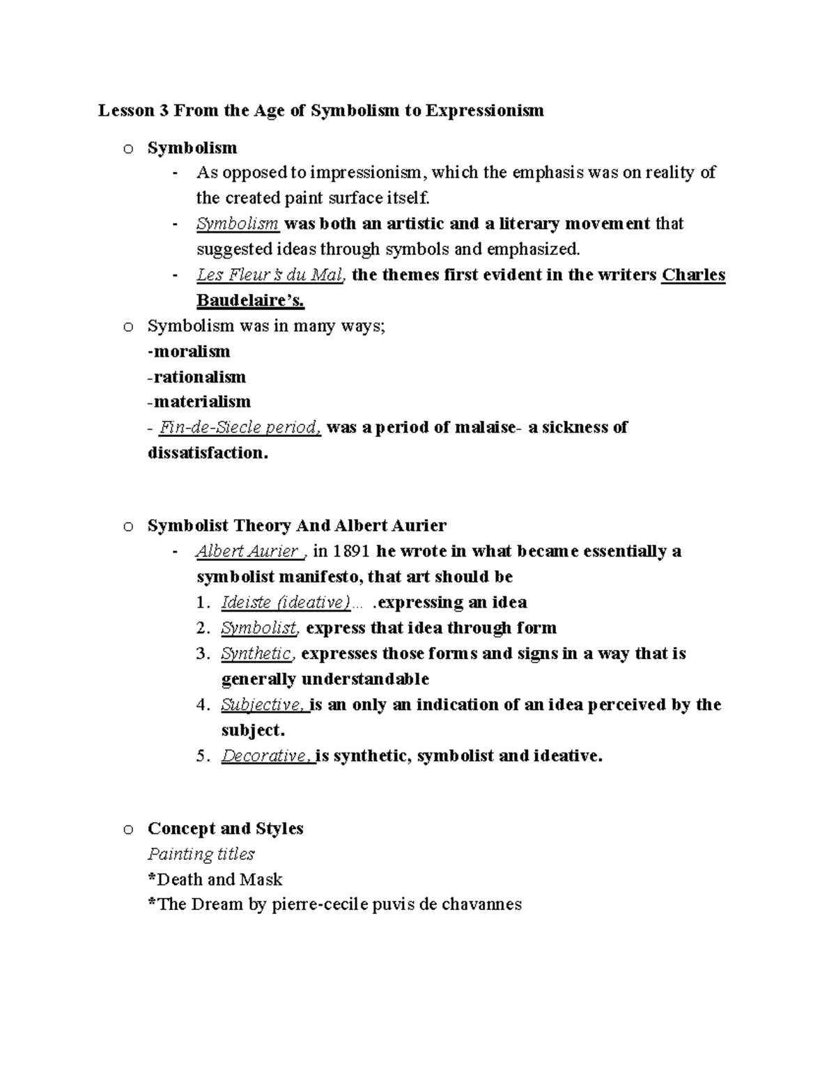 Lesson 3 art app - Lesson 3 From the Age of Symbolism to Expressionism ...
