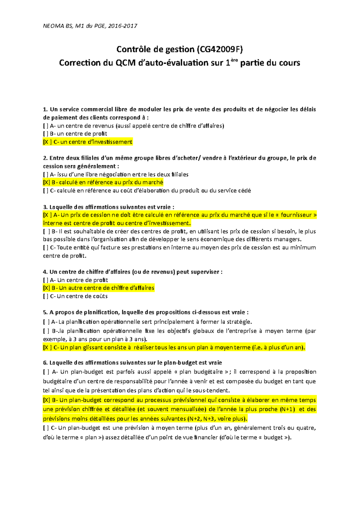 C QCM automne 2016 - practice test - Contrôle de gestion (CG42009F ...