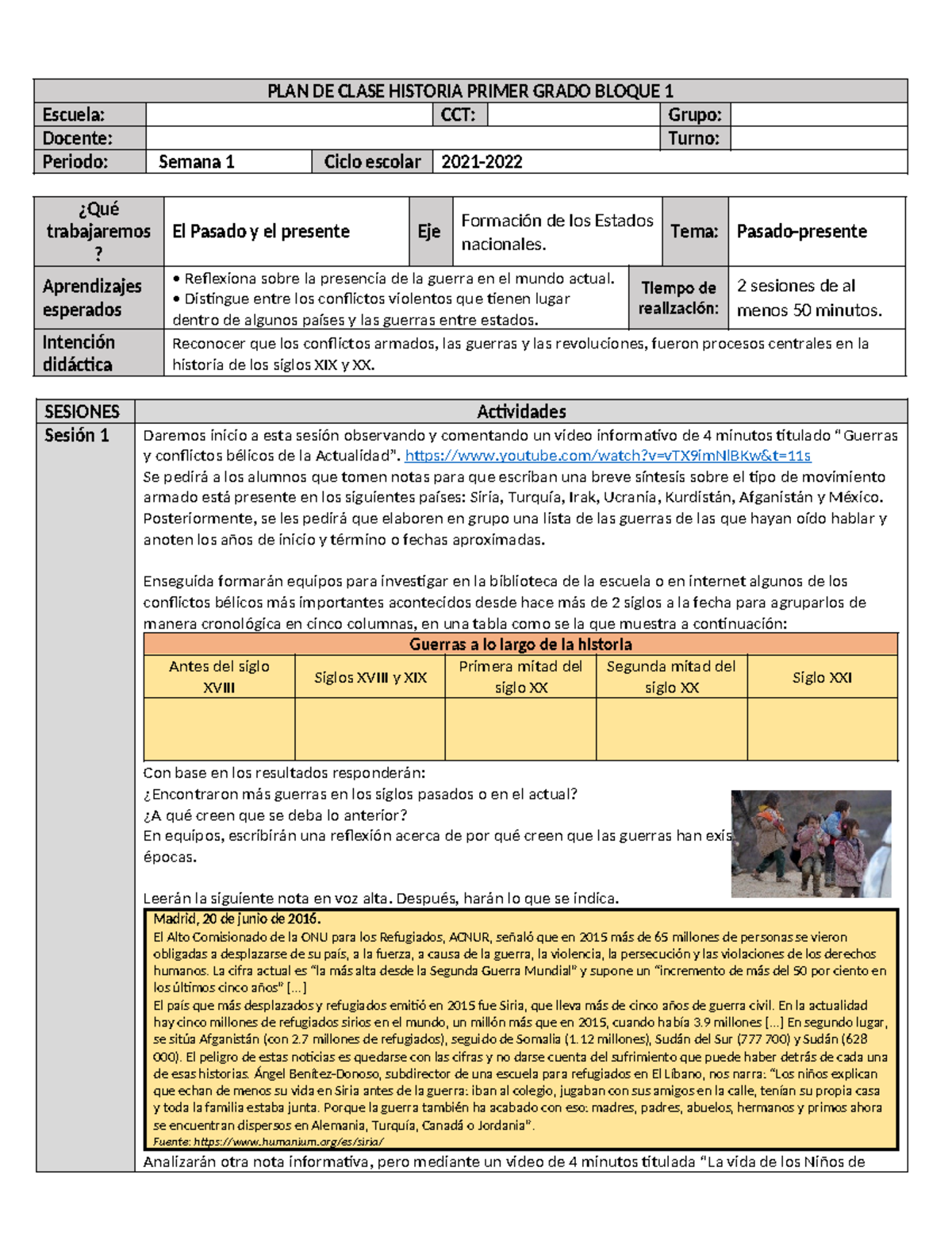 planeación historia 1 - PLAN DE CLASE HISTORIA PRIMER GRADO BLOQUE 1 ...