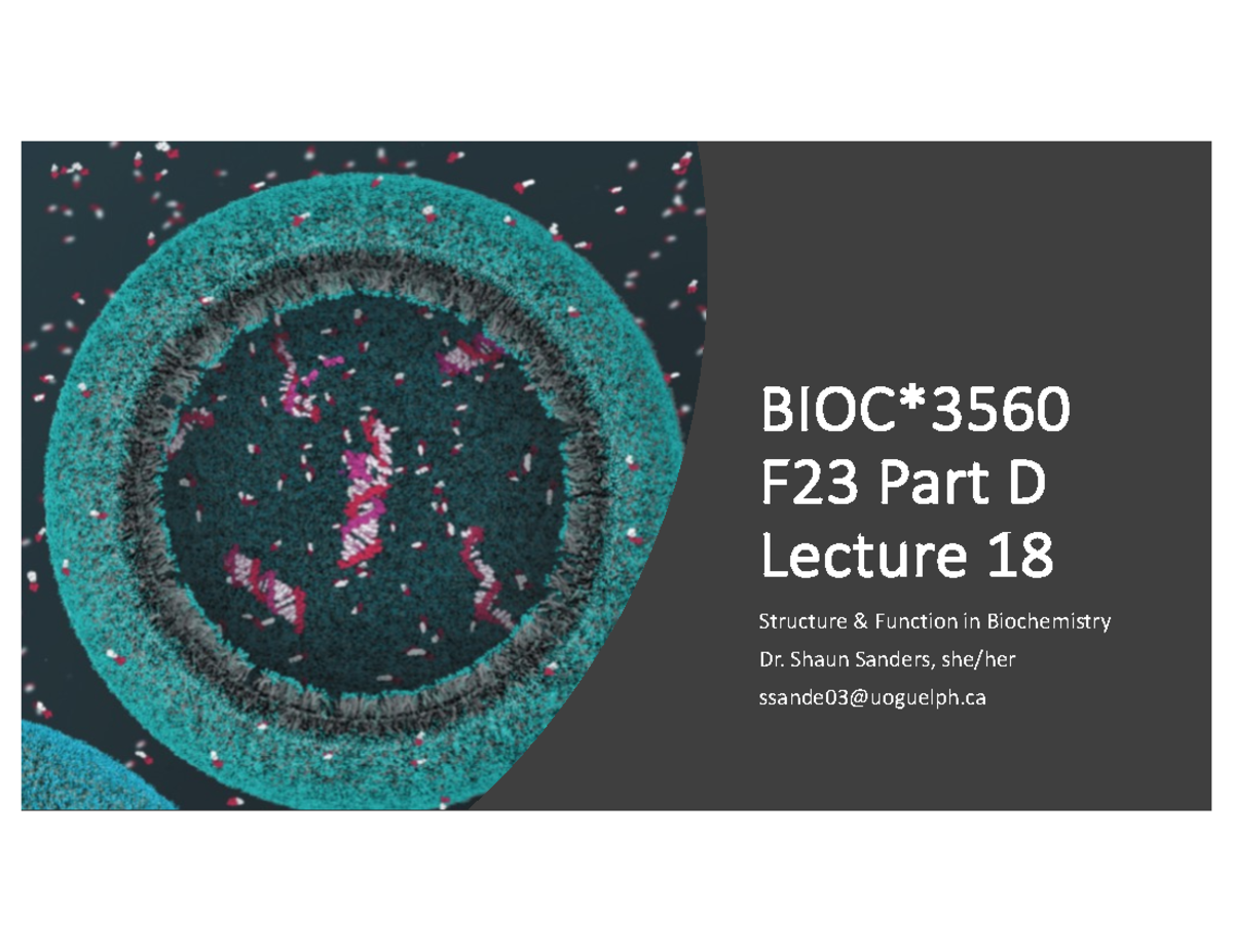 BIOC3560 Lecture 18 - BIOC* F23 Part D Lecture 18 Structure & Function in Biochemistry Dr. Shaun ...
