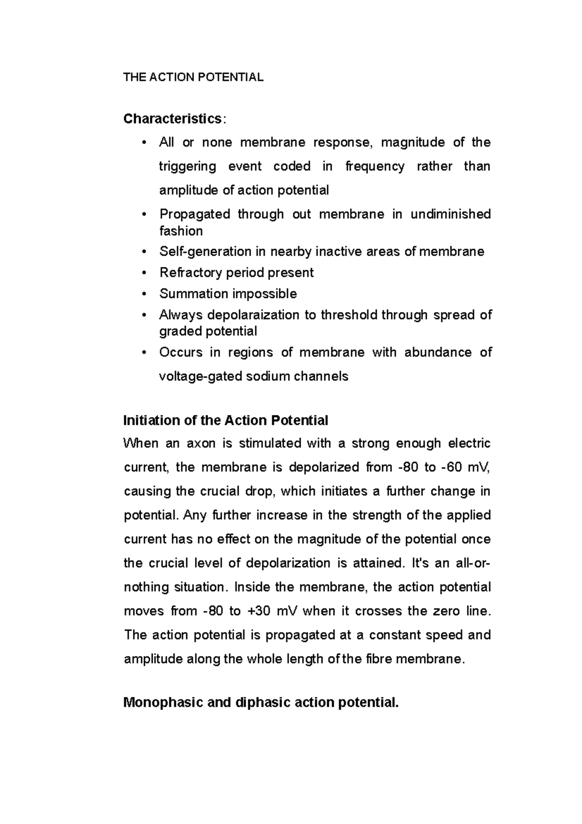 THE Action Potential - Lecture notes 3 - THE ACTION POTENTIAL ...