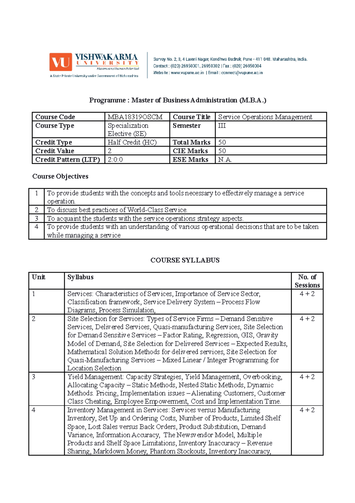 Service Operations Management - Programme : Master of Business ...