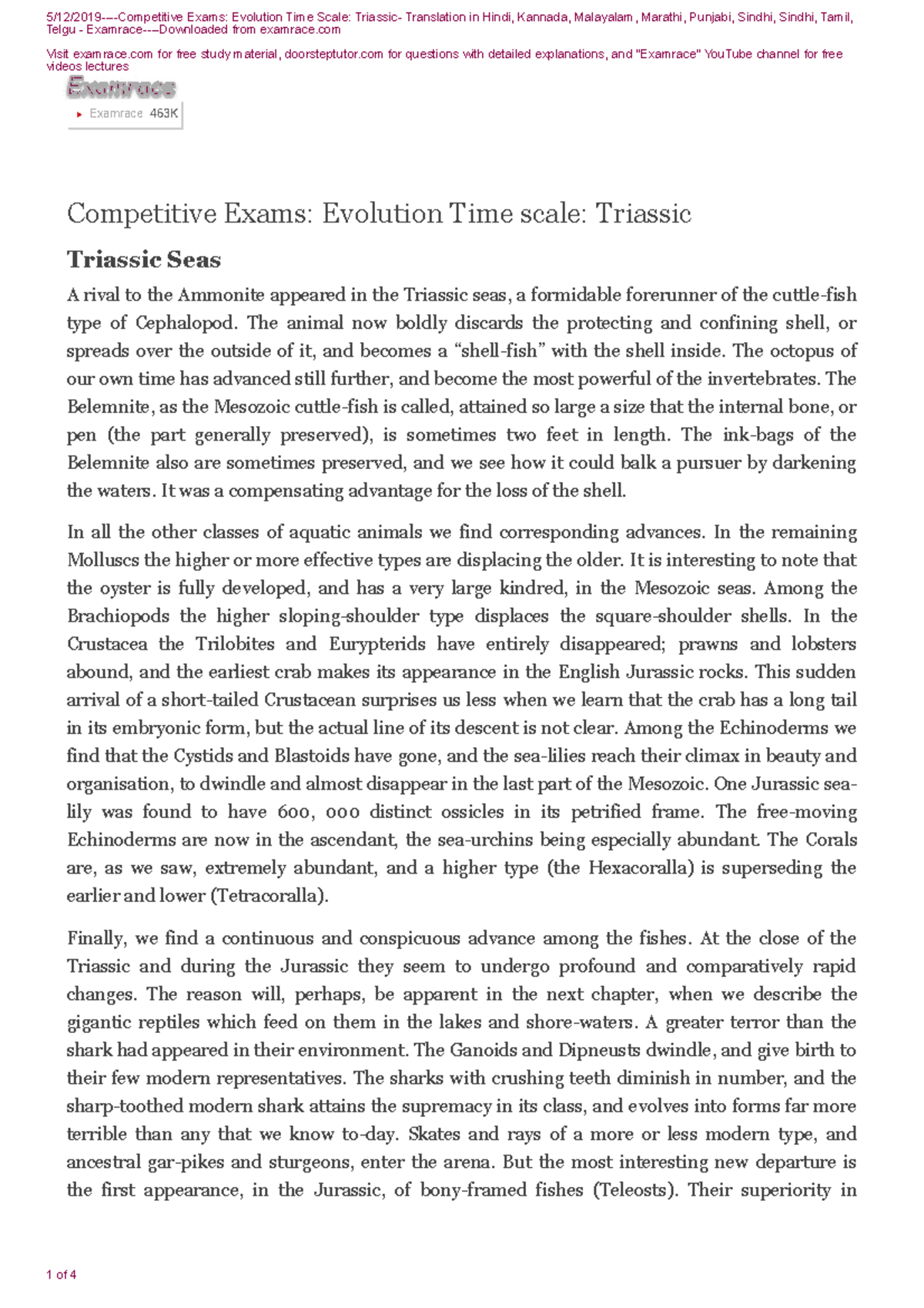 Zoology Time Scale Triassic - Visit examrace for free study material ...