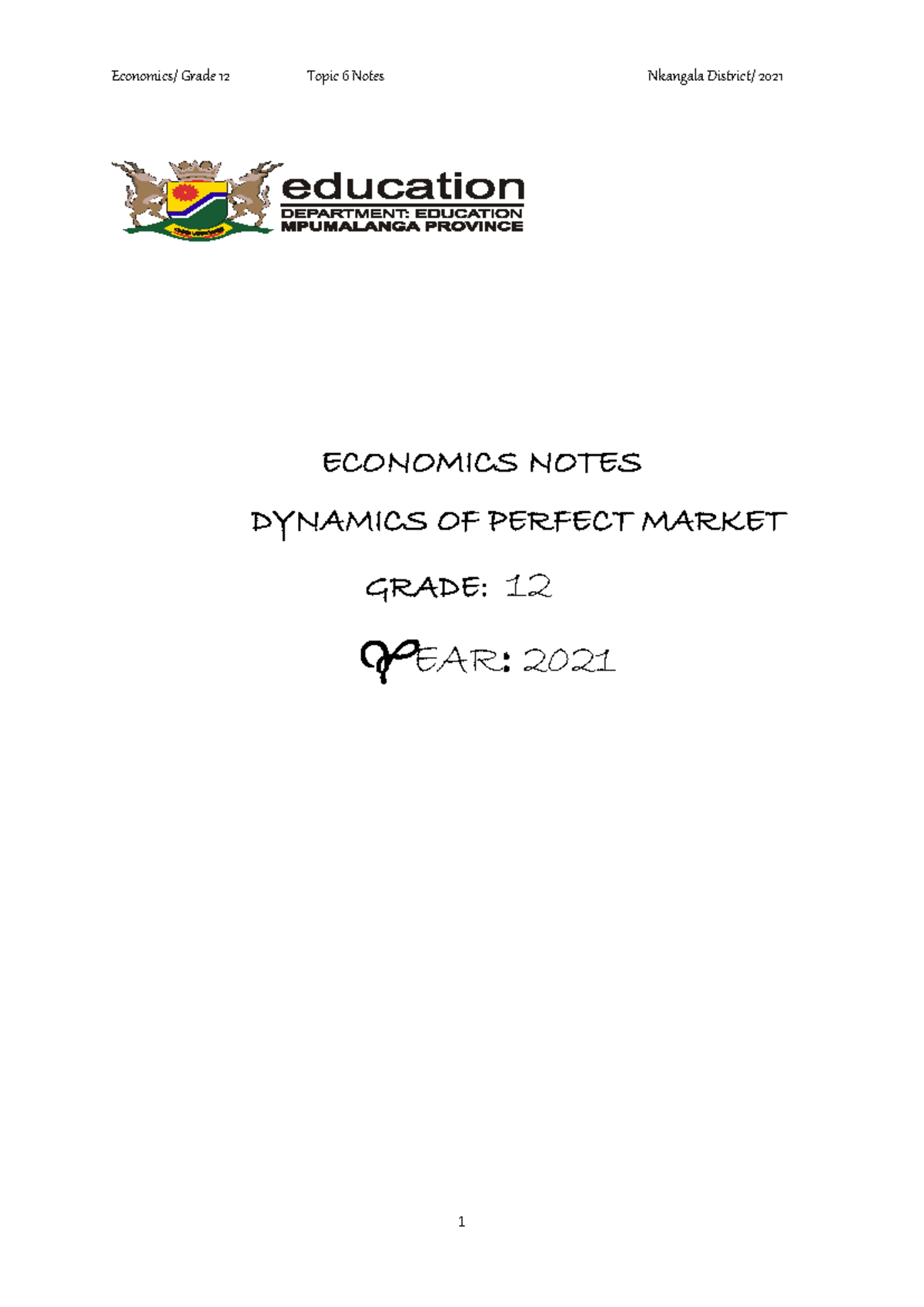 Perfect markets - Grade 12 economics term 2 - ECONOMICS NOTES DYNAMICS ...